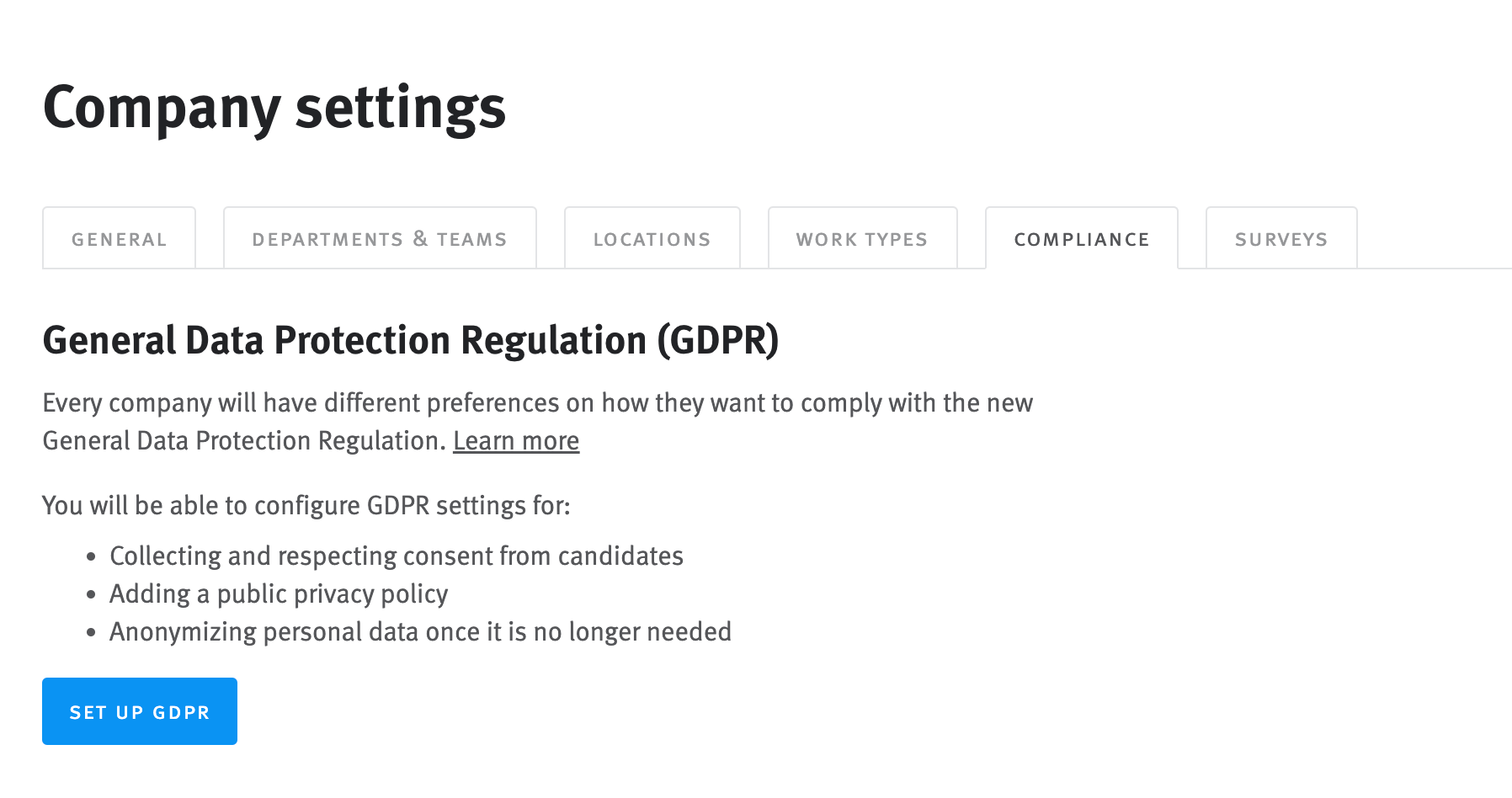 Configuring General Data Protection Regulation (GDPR) settings – Lever Support