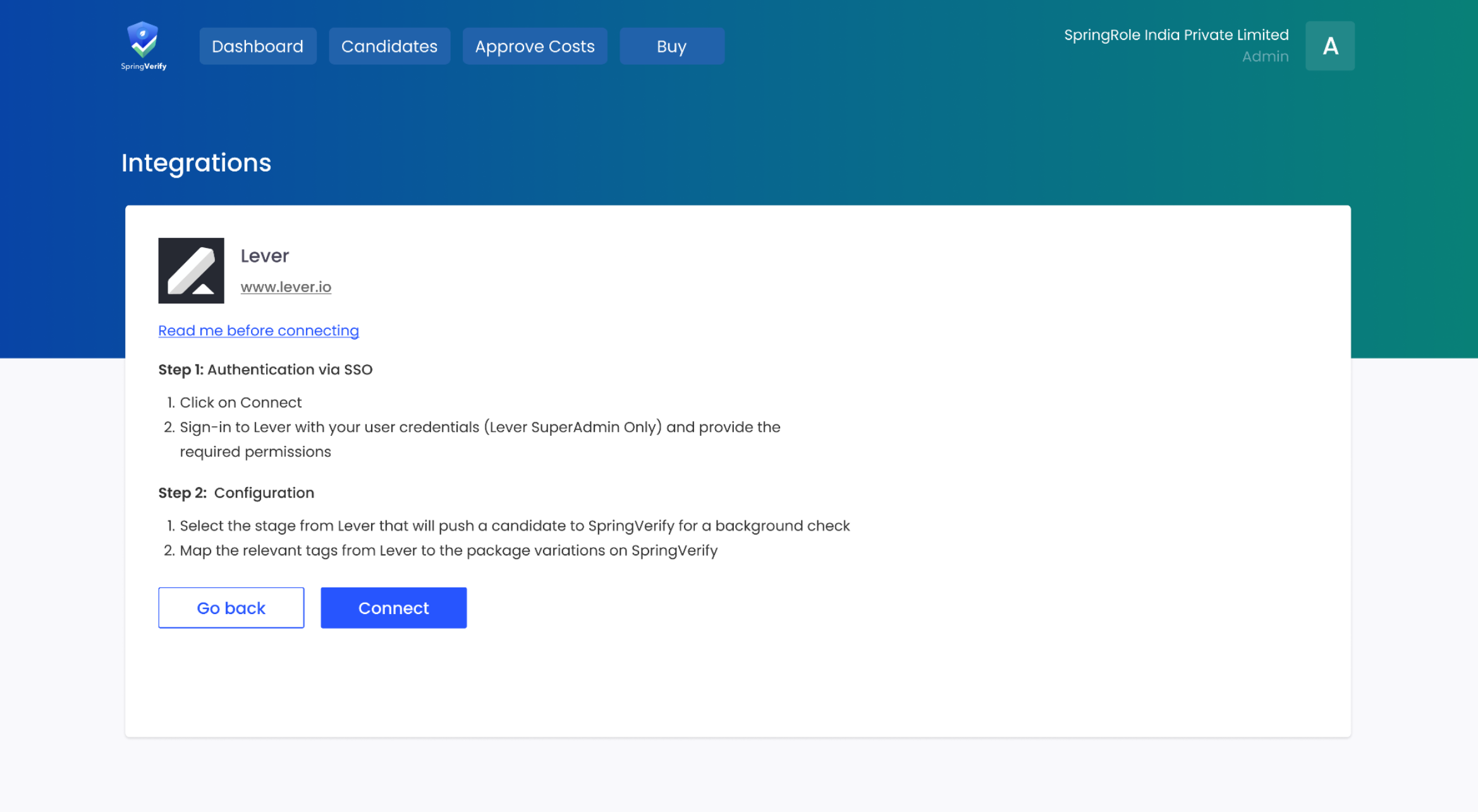 Enabling and using the SpringVerify integration – Lever Support