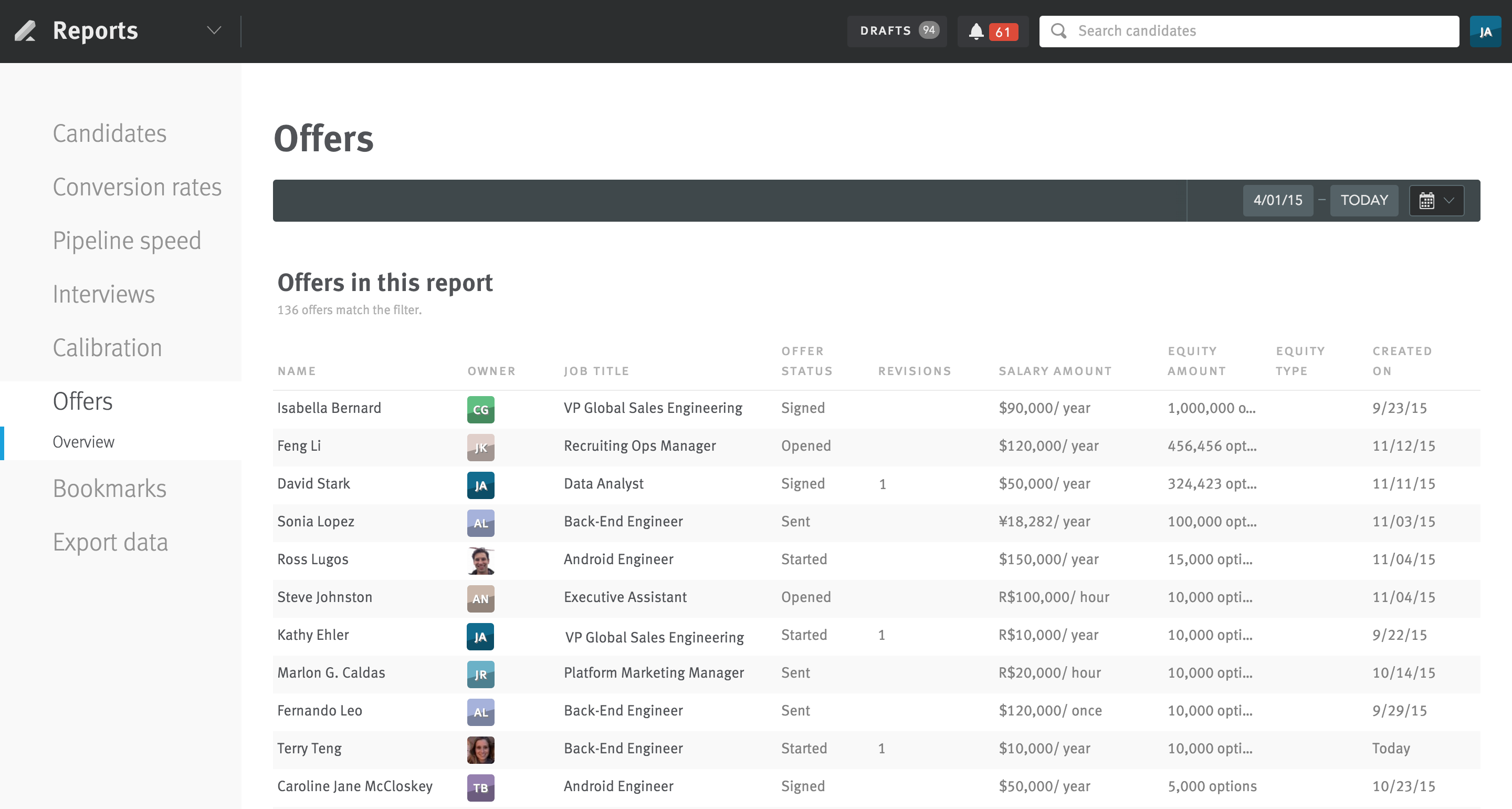 Legacy Reports: Using Offer reports – Lever Support
