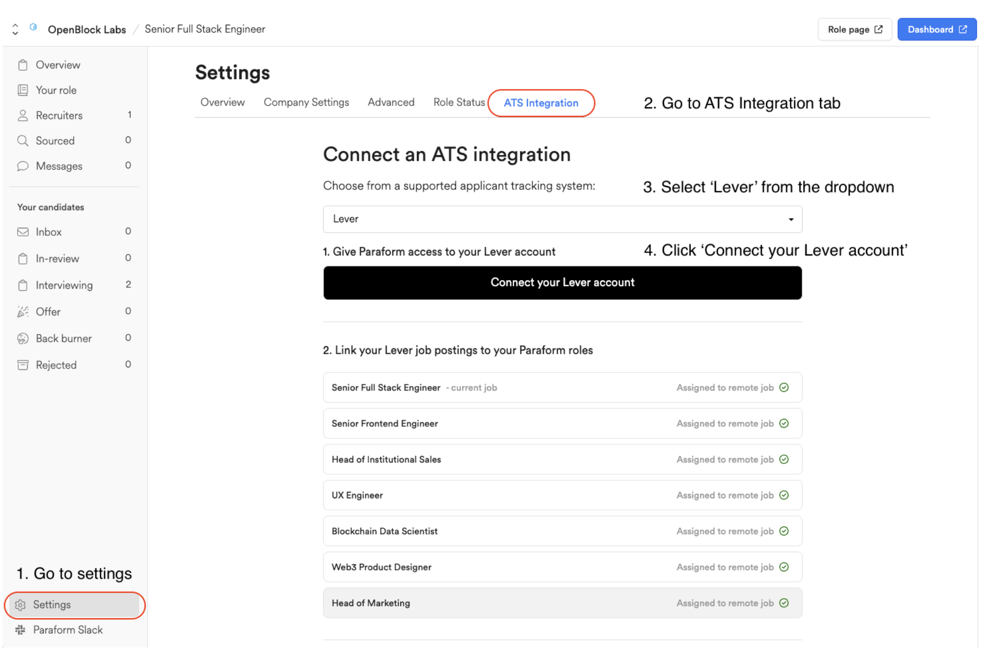 Enabling and using the Paraform integration – Lever Support