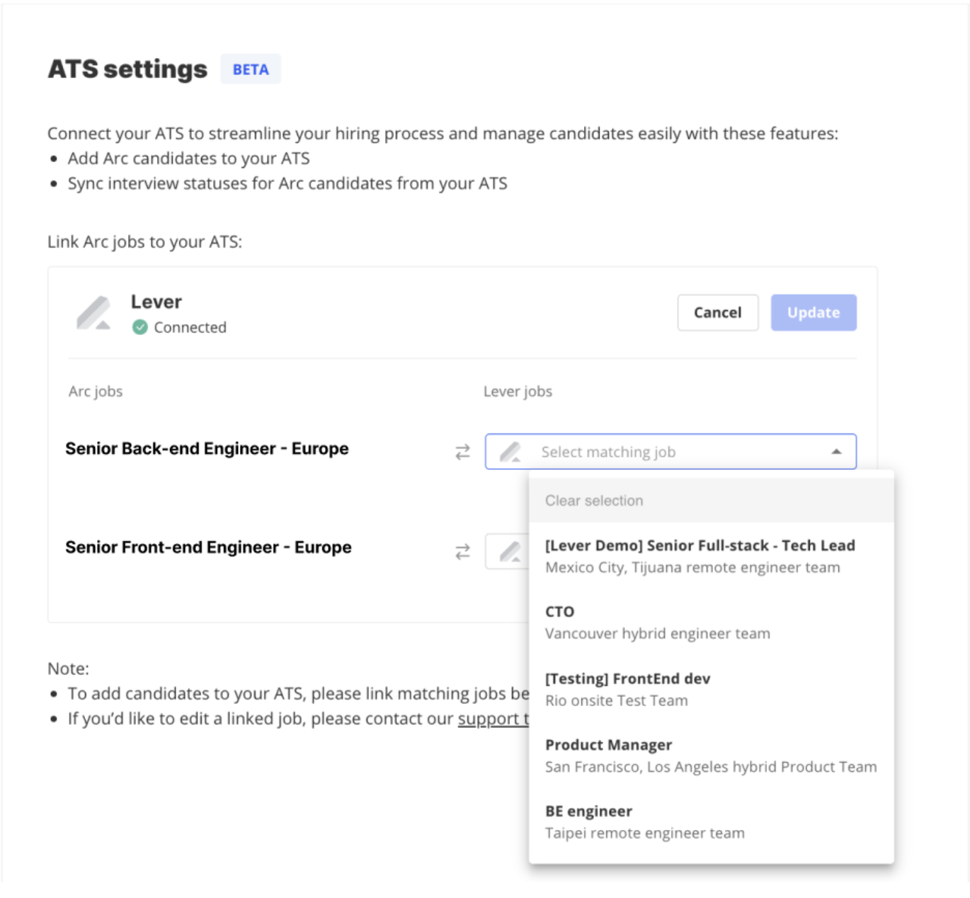Enabling and using the Arc integration – Lever Support