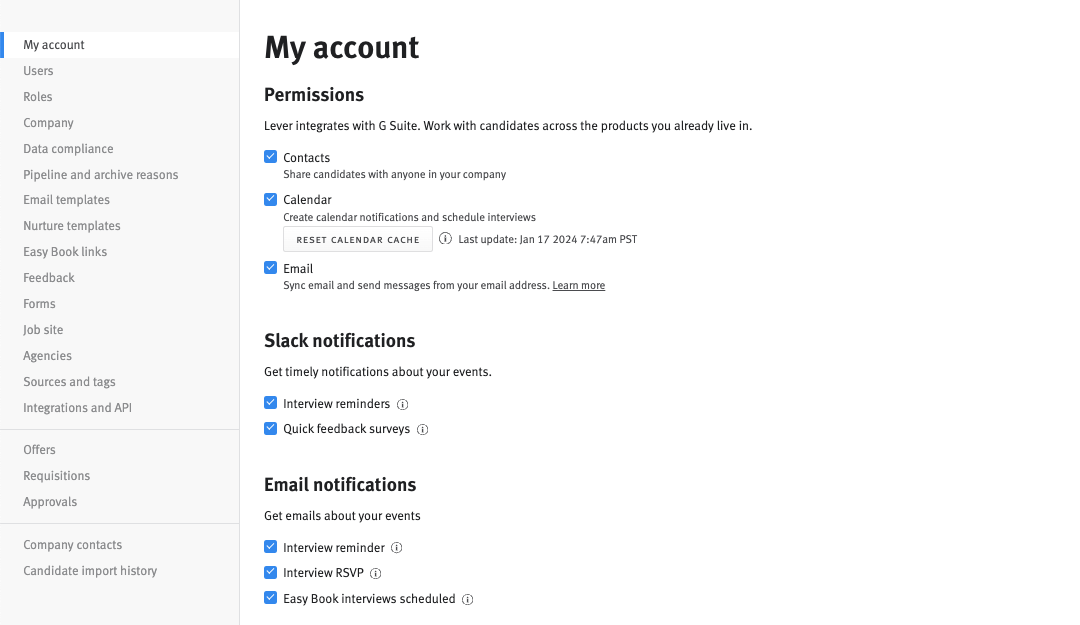 Configuring personal account settings – Lever Support