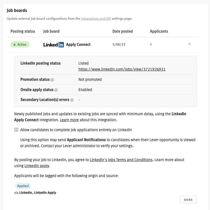 Enabling and using the LinkedIn Apply Connect integration – Lever Support