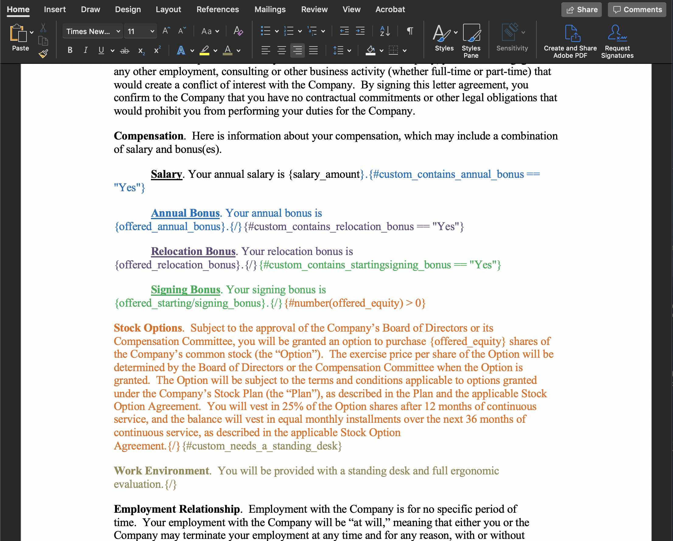 Using dynamic sections in offer letter templates – Lever Support