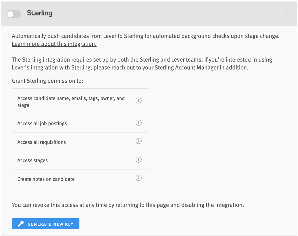 Enabling and using the Sterling Backcheck integration – Lever Support