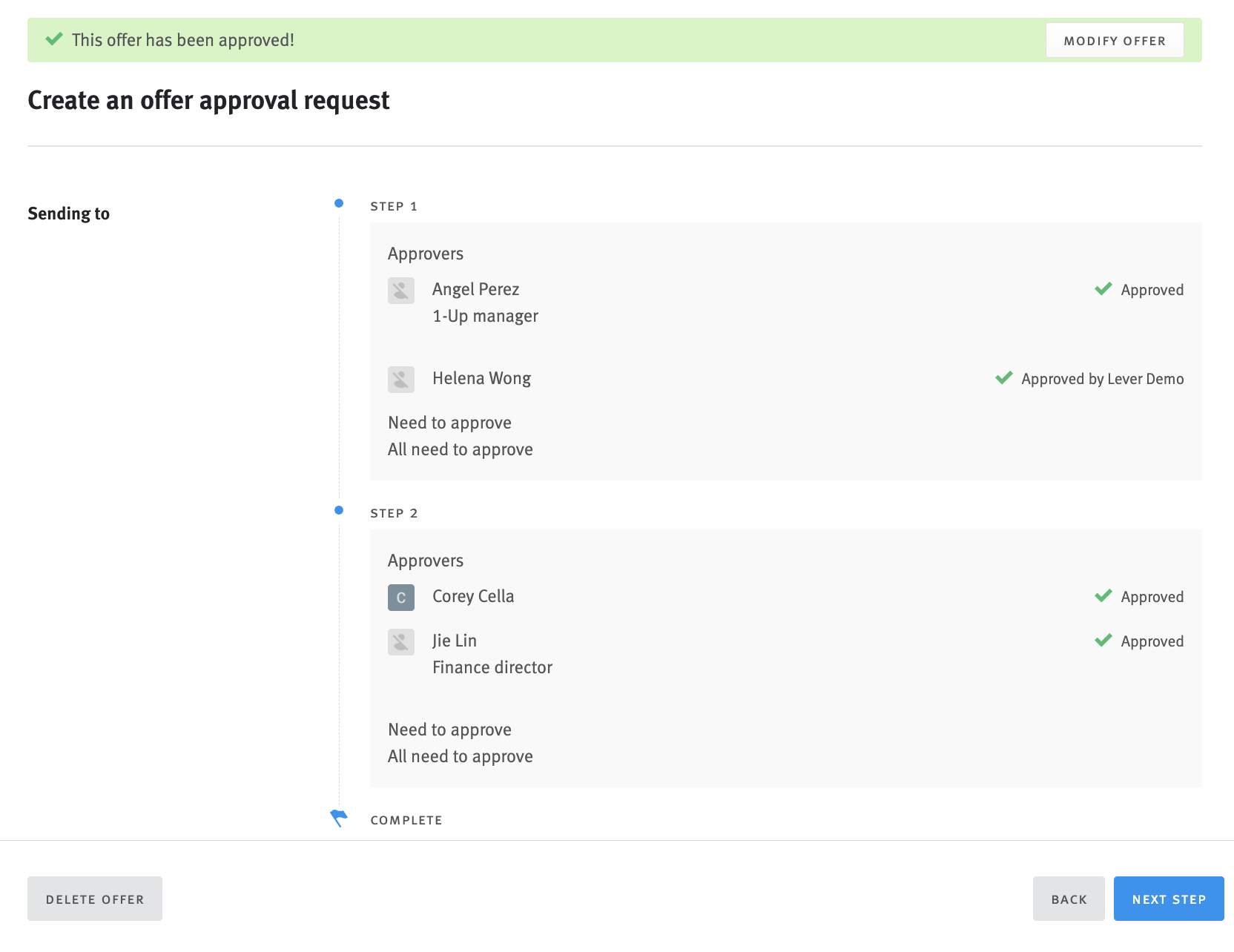 Requesting offer approval – Lever Support