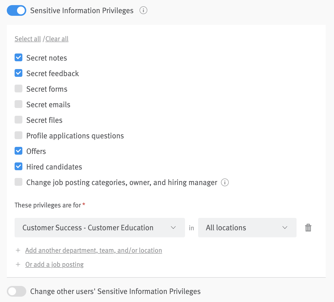Sensitive Information Privileges – Lever Support