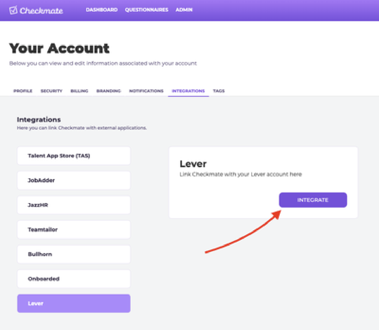 Enabling and using the Checkmate integration – Lever Support