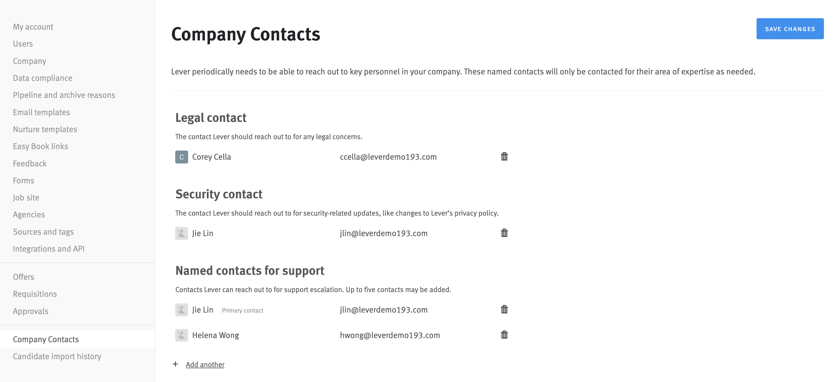 Updating company contacts – Lever Support