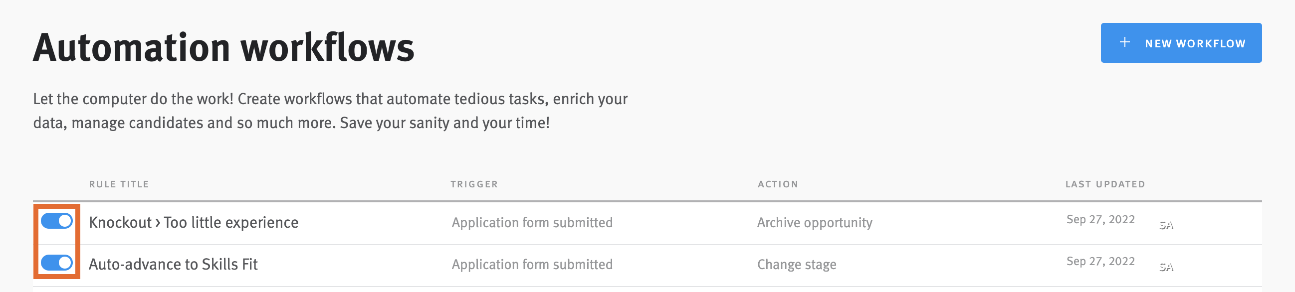 Creating and managing automation workflows – Lever Support