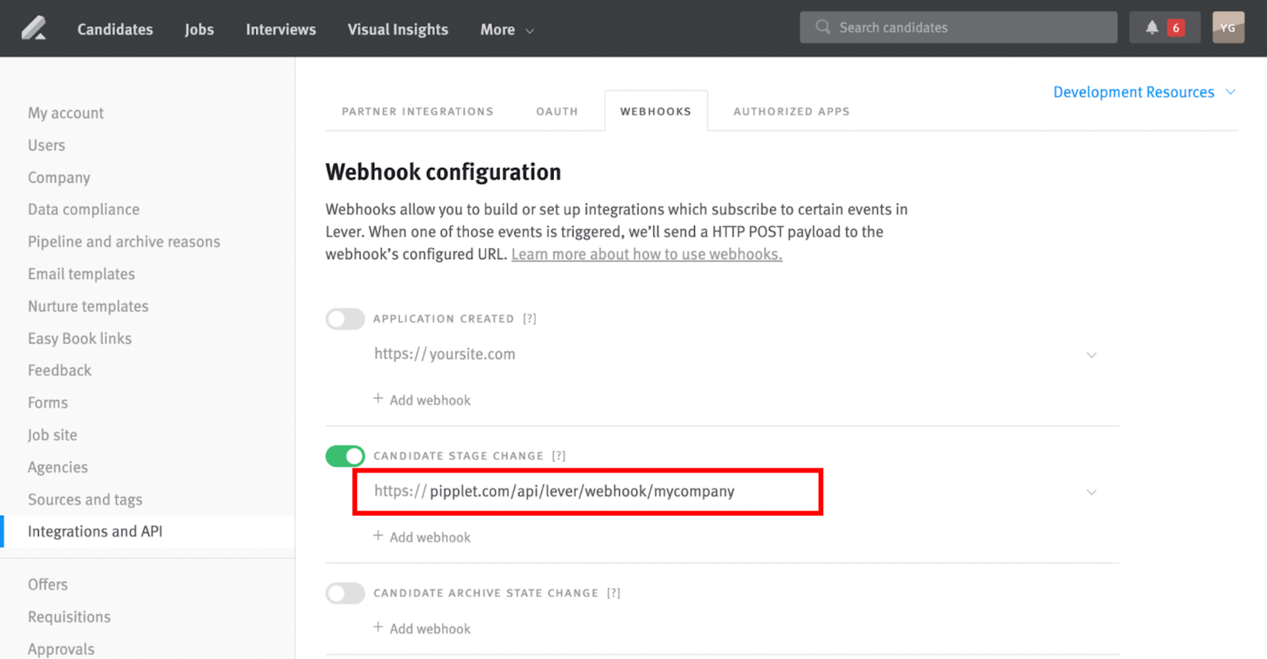 Enabling the Pipplet integration – Lever Support